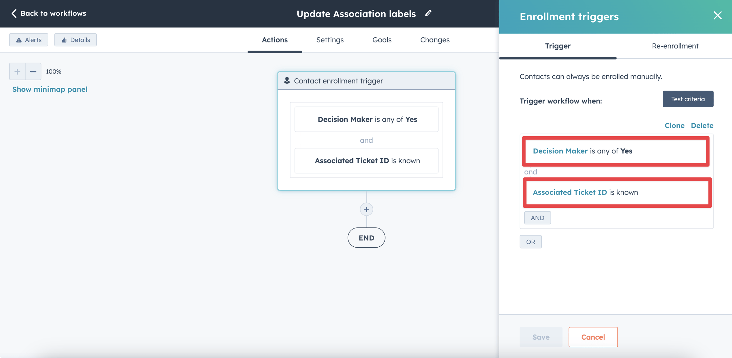 How to Update Association Labels for Existing Associations